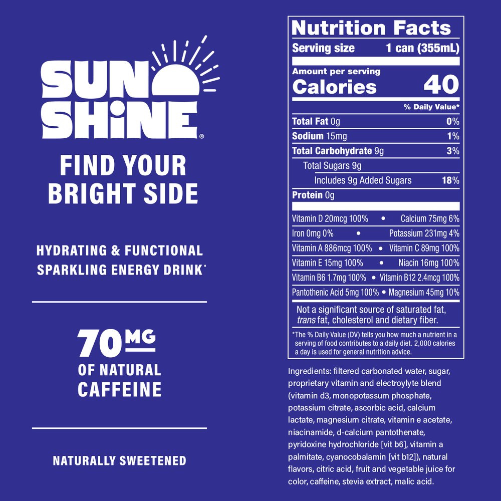 Sunshine Energy Beverages | Vitamins, Electrolytes & 70mg of Caffeine ...